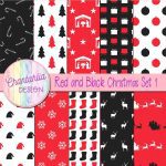 Red and Black Christmas Digital Papers Set 1