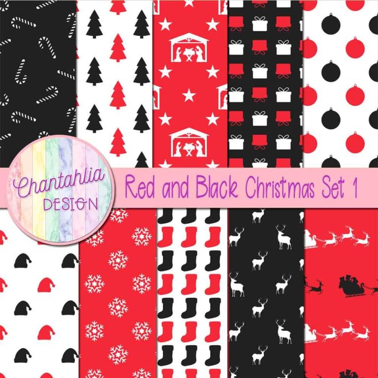Red and Black Christmas Digital Papers Set 1
