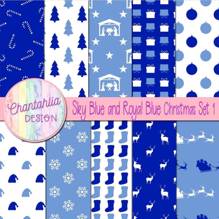 Sky Blue and Royal Blue Christmas Digital Papers Set 1