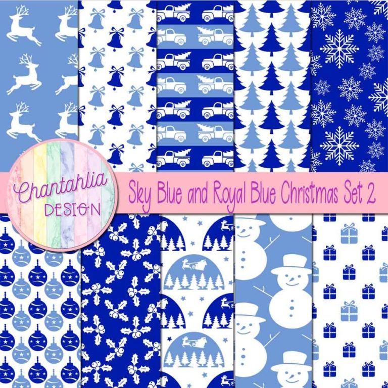 Sky Blue and Royal Blue Christmas Digital Papers Set 2