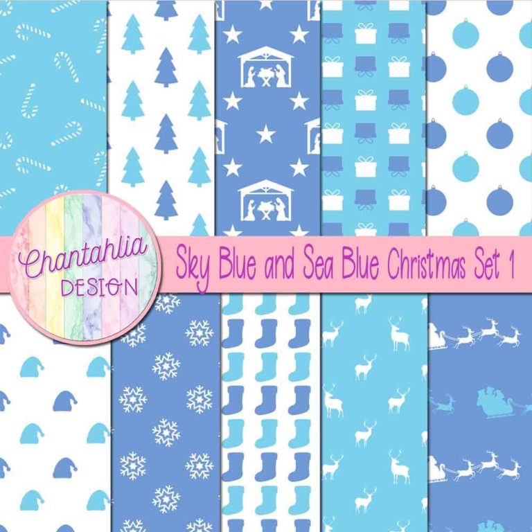 Sky Blue and Sea Blue Christmas Digital Papers Set 1