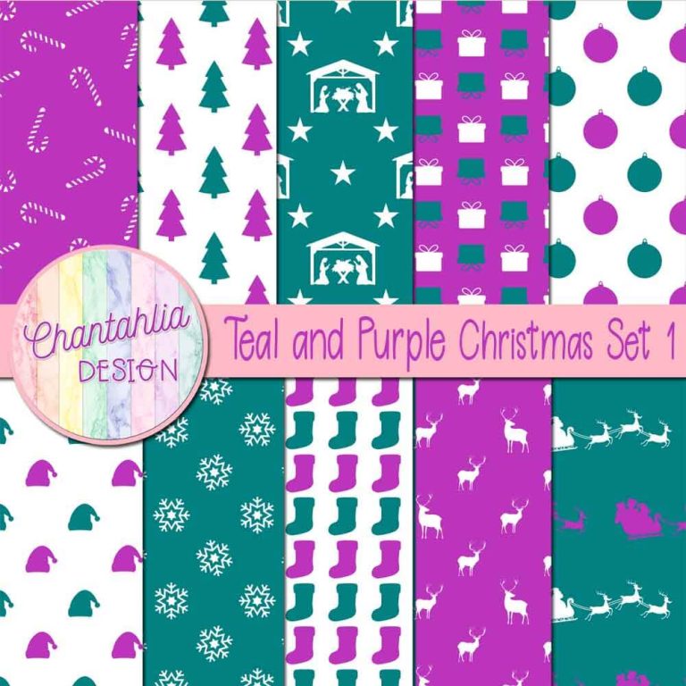 Teal and Purple Christmas Digital Papers Set 1