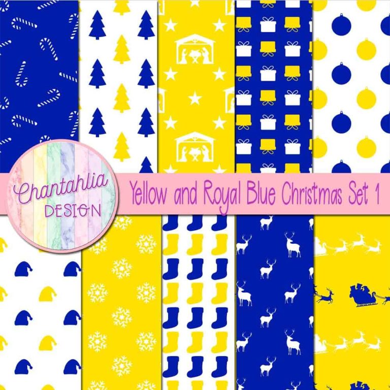Yellow and Royal Blue Christmas Digital Papers Set 1
