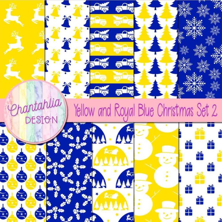 Yellow and Royal Blue Christmas Digital Papers Set 2