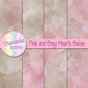 Pink and Grey Hearts Galore Digital Papers