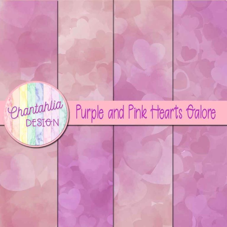 Purple and Pink Hearts Galore Digital Papers