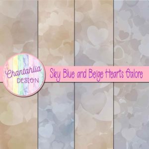 Sky Blue and Beige Hearts Galore Digital Papers