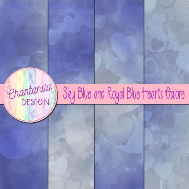 Sky Blue and Royal Blue Hearts Galore Digital Papers