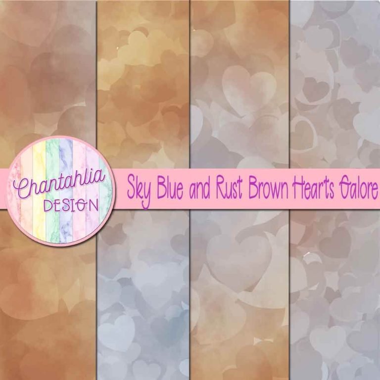 Sky Blue and Rust Brown Hearts Galore Digital Papers