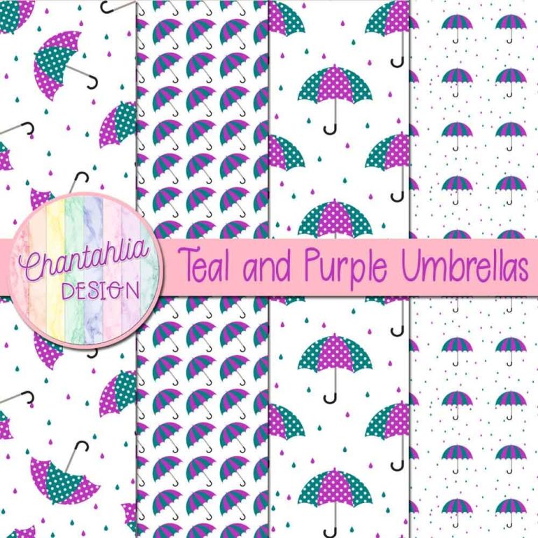 Teal and Purple Umbrellas Digital Papers