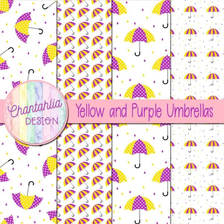 Yellow and Purple Umbrellas Digital Papers