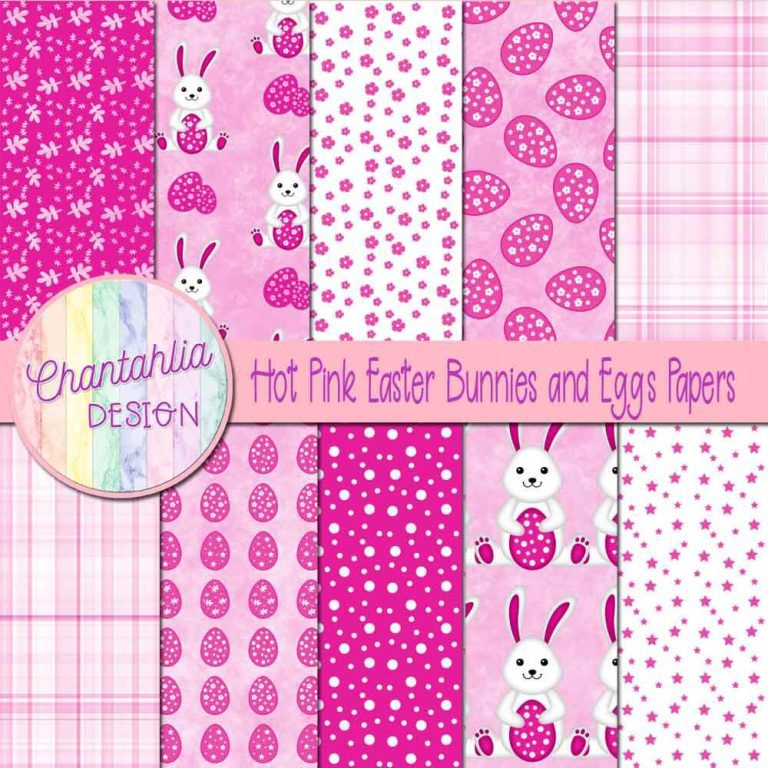 Hot Pink Easter Bunnies and Eggs Digital Papers