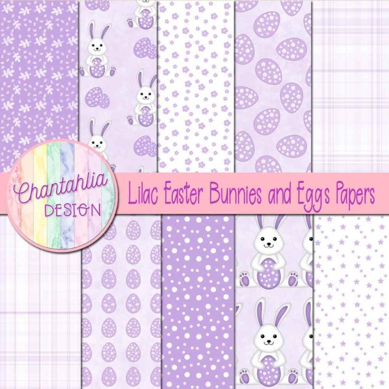 Lilac Easter Bunnies and Eggs Digital Papers