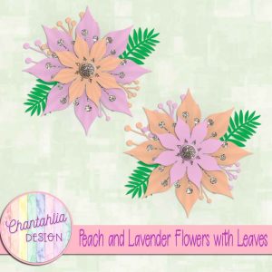 Peach and Lavender Flowers and Leaves