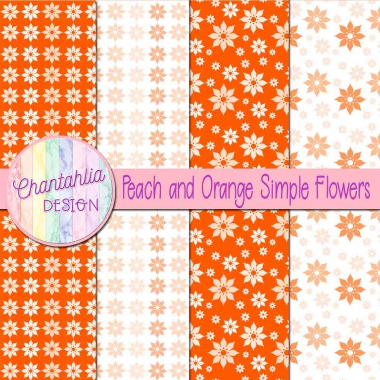 Peach and Orange Simple Flowers Digital Papers