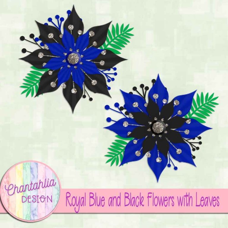 Royal Blue and Black Flowers and Leaves