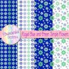 Royal Blue and Green Simple Flowers Digital Papers