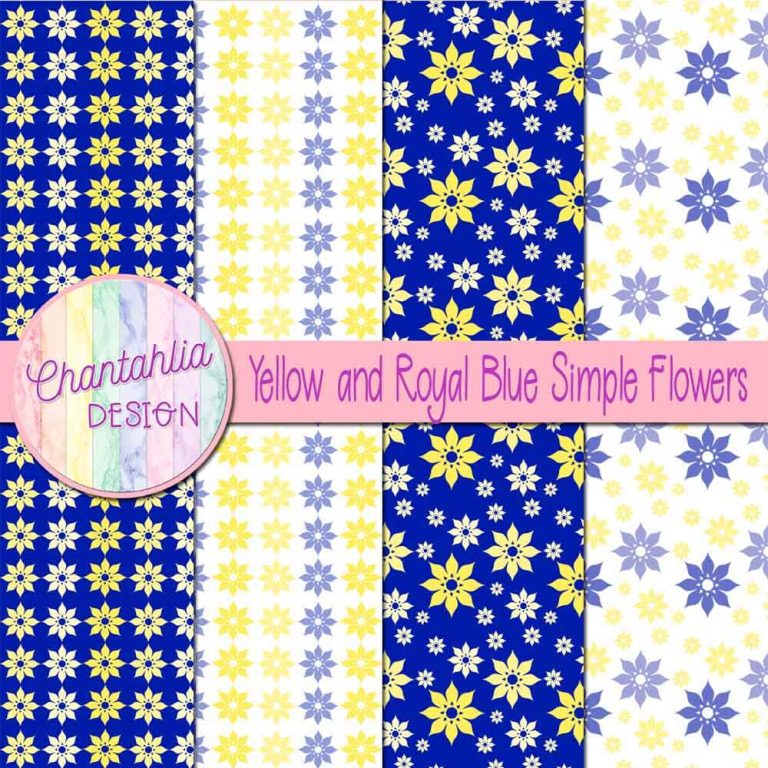 Yellow and Royal Blue Simple Flowers Digital Papers