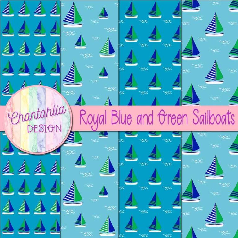 Royal Blue and Green Sailboats Digital Papers