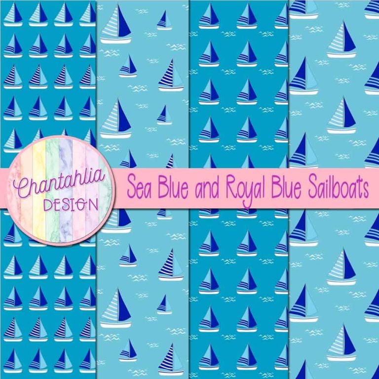 Sea Blue and Royal Blue Sailboats Digital Papers