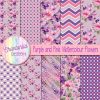 Purple and Pink Watercolour Flowers Digital Papers and Element