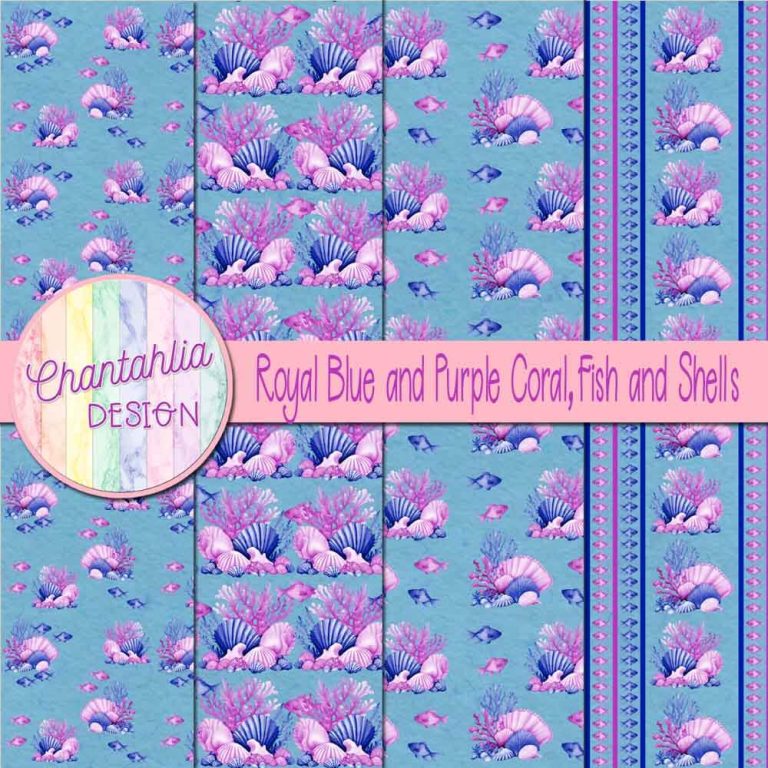 Royal Blue and Purple Coral, Fish and Shells Digital Papers