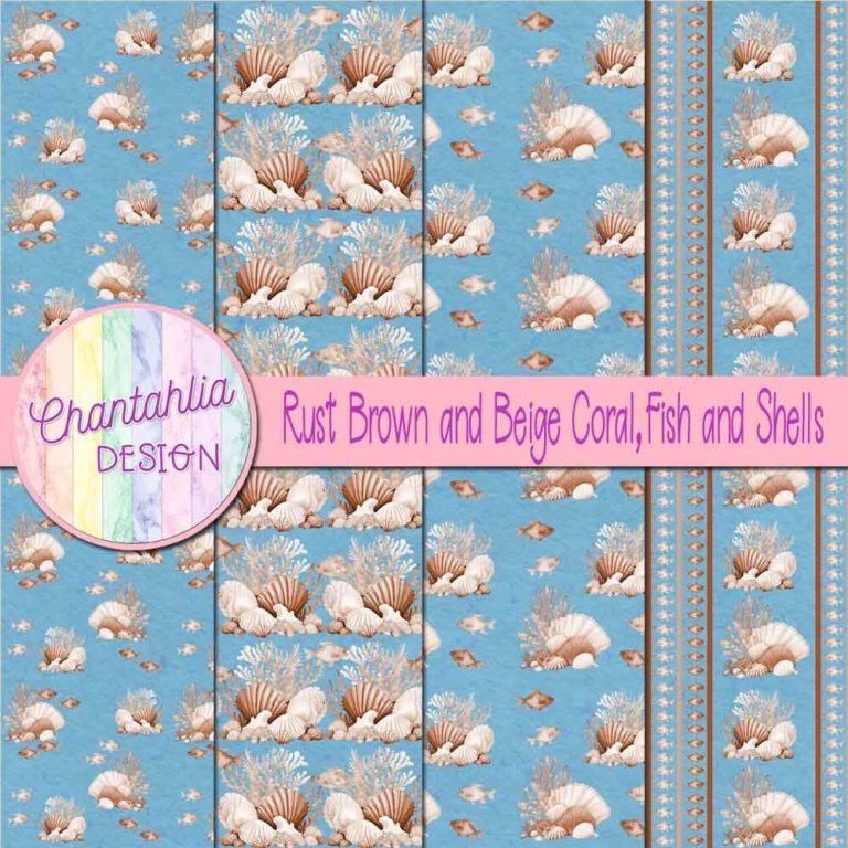 Rust Brown and Beige Coral, Fish and Shells Digital Papers