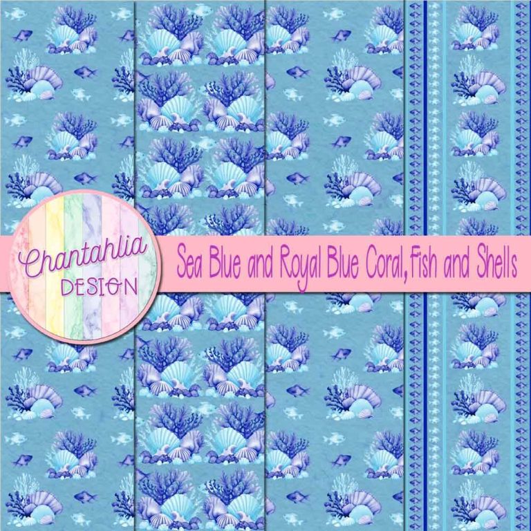Sea Blue and Royal Blue Coral, Fish and Shells Digital Papers