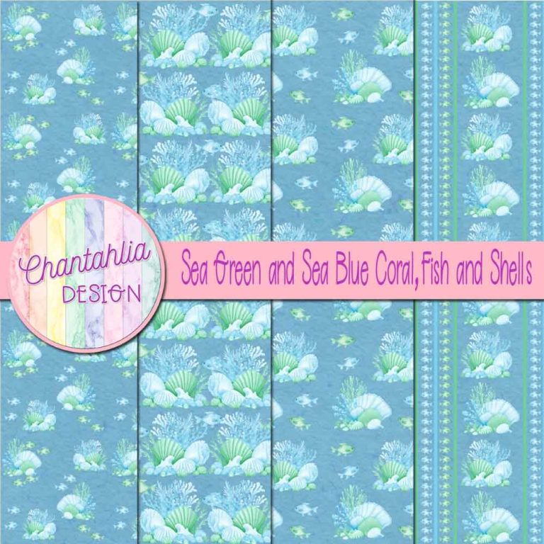Sea Green and Sea Blue Coral, Fish and Shells Digital Papers