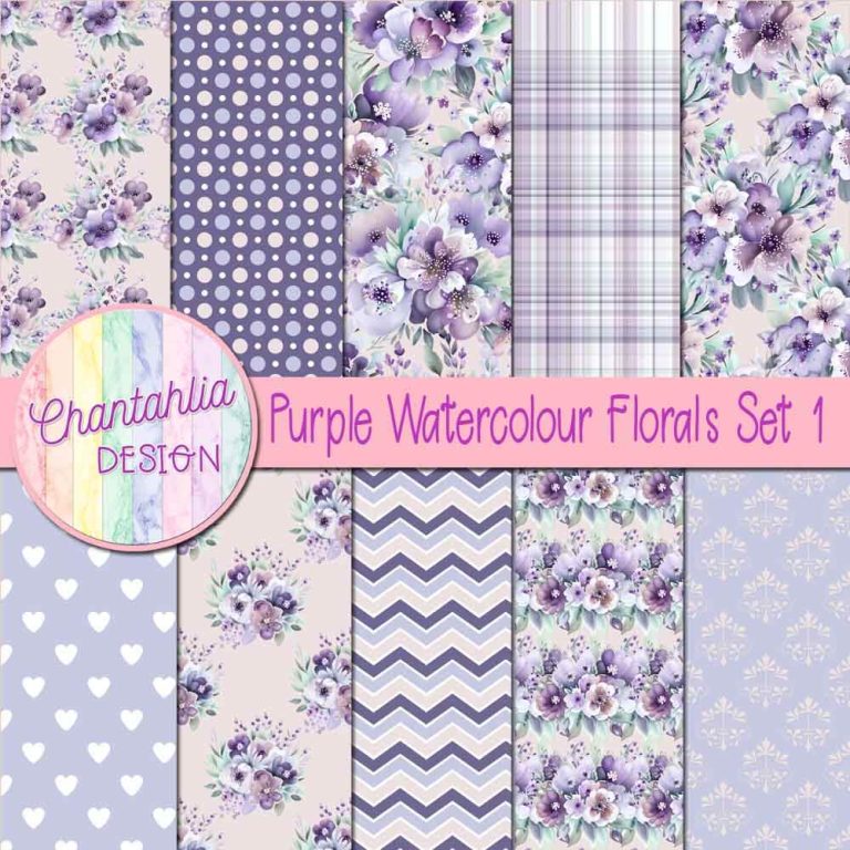 Purple Watercolour Florals Digital Papers