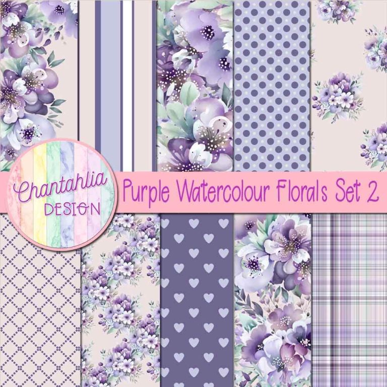 Purple Watercolour Florals Digital Papers