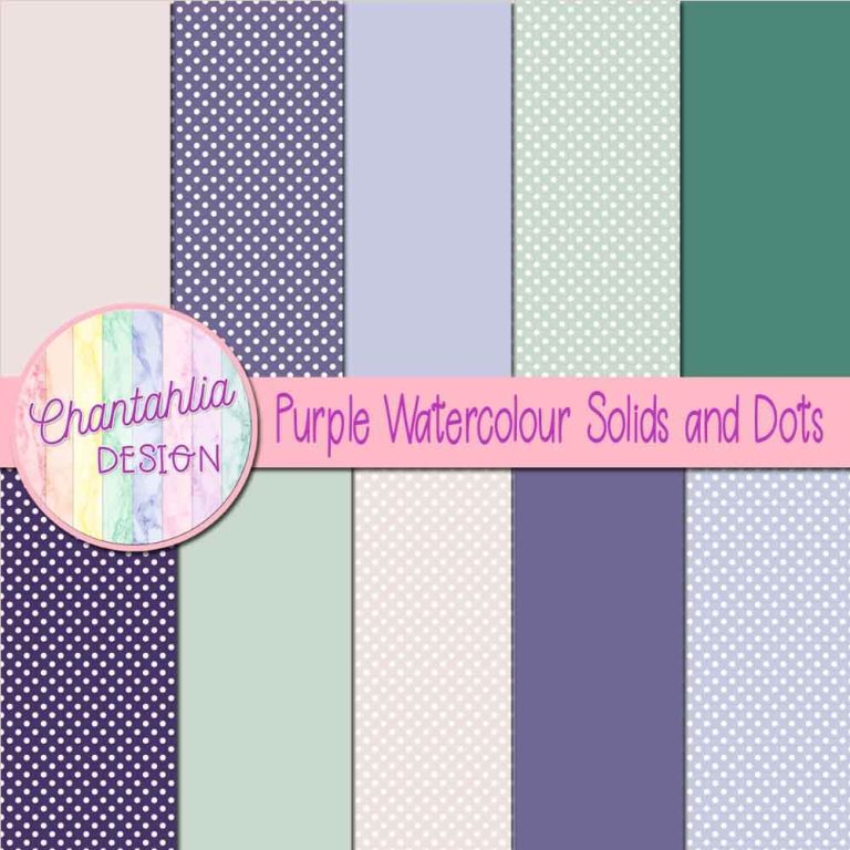 Purple Watercolour Florals Solids and Dots Digital Papers