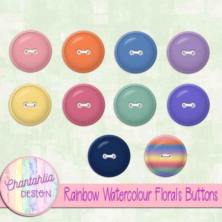 Rainbow Watercolour Florals Buttons