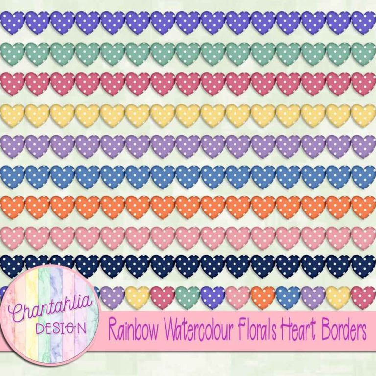 Rainbow Watercolour Florals Heart Borders