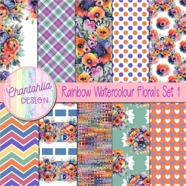 Rainbow Watercolour Florals Digital Papers