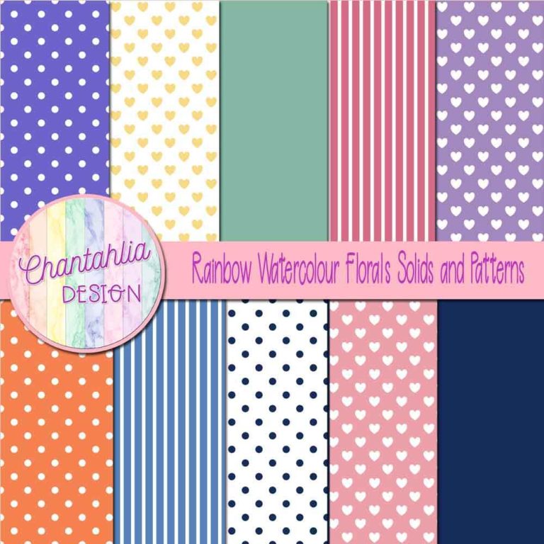 Rainbow Watercolour Florals Solids and Patterns Digital Papers