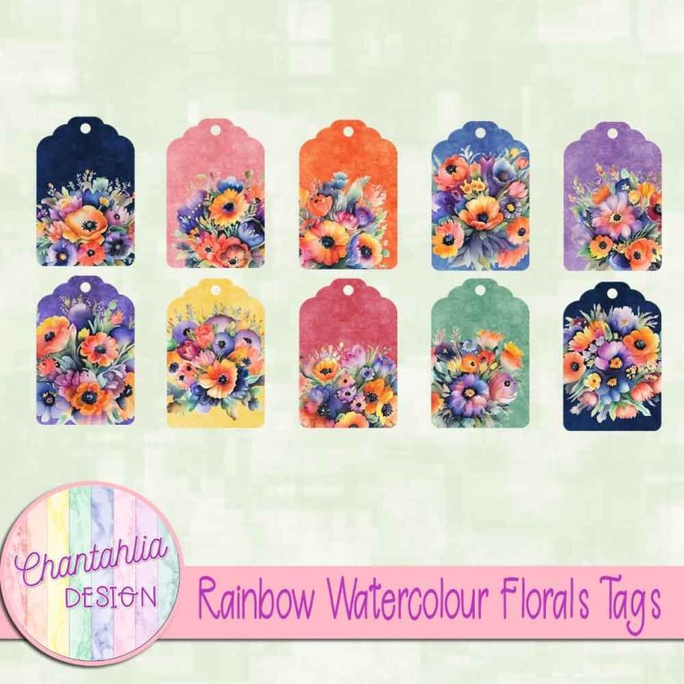 Rainbow Watercolour Florals Tags