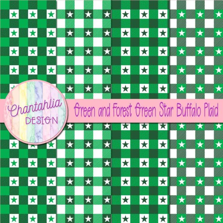 Green and Forest Green Star Buffalo Plaid Digital Papers