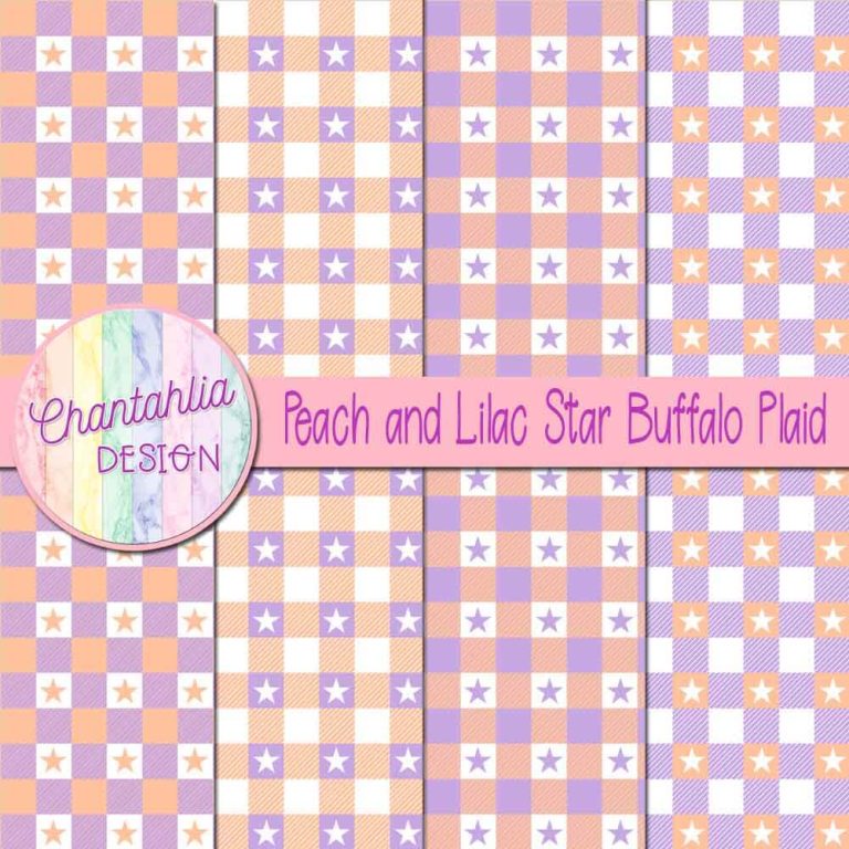 Peach and Lilac Star Buffalo Plaid Digital Papers