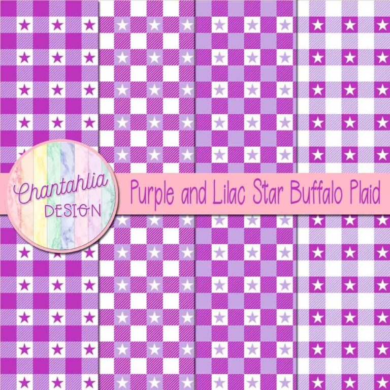 Purple and Lilac Star Buffalo Plaid Digital Papers