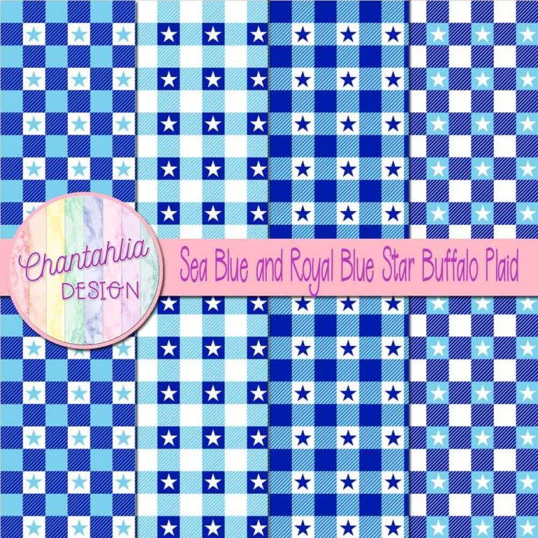 Sea Blue and Royal Blue Star Buffalo Plaid Digital Papers