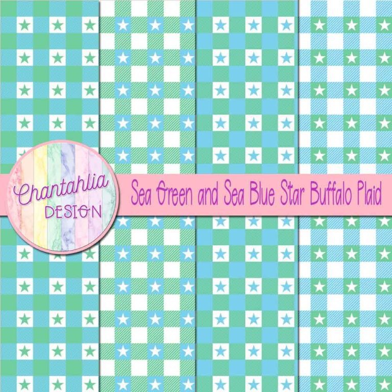 Sea Green and Sea Blue Star Buffalo Plaid Digital Papers