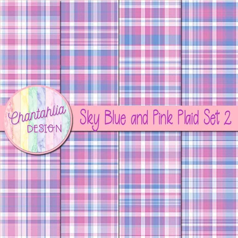 Sky Blue and Pink Plaid Digital Papers