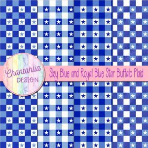 Sky Blue and Royal Blue Star Buffalo Plaid Digital Papers