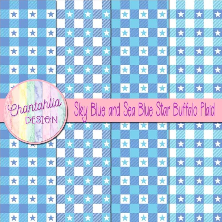 Sky Blue and Sea Blue Star Buffalo Plaid Digital Papers