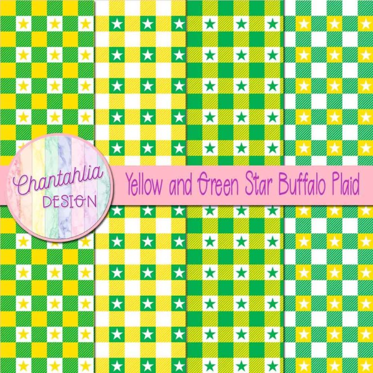 Yellow and Green Star Buffalo Plaid Digital Papers