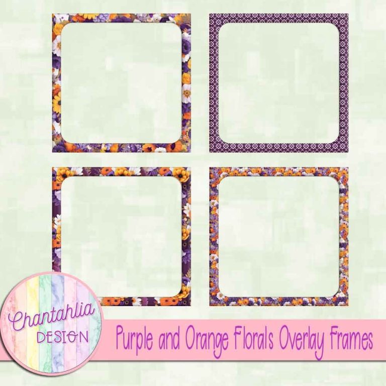 Purple and Orange Florals Frame Overlays