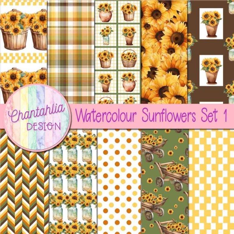 Watercolour Sunflowers Digital Papers