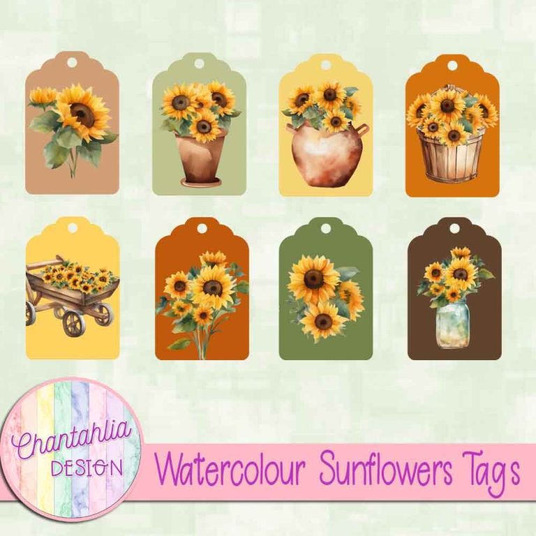 Watercolour Sunflowers Tags