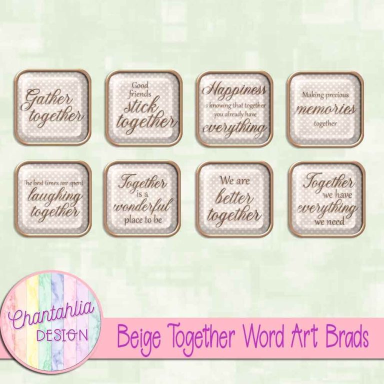 Beige Together Word Art Brads